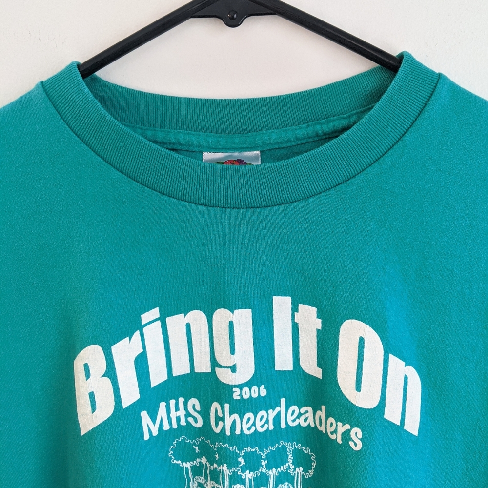 2000s Teal Cheerleaders Oversized Cropped Tee - Gem
